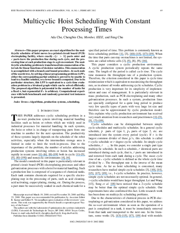 (PDF) Multicyclic hoist scheduling with constant processing times