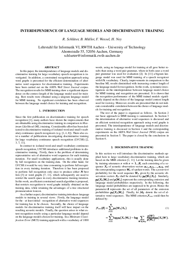 (PDF) Interdependence of language models and discriminative training