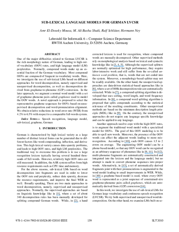 (PDF) Sub-lexical language models for German LVCSR