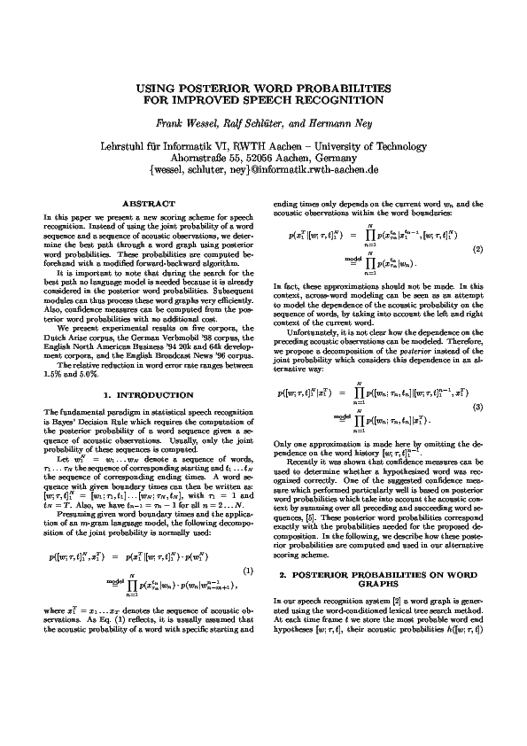 (PDF) Using posterior word probabilities for improved speech recognition