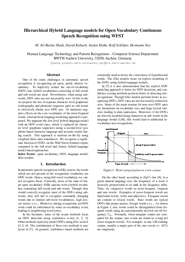 Pdf Hierarchical Hybrid Language Models For Open Vocabulary Continuous Speech Recognition