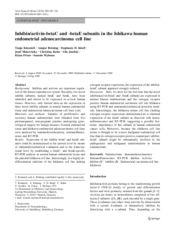 (PDF) Inhibin/activin-betaC and -betaE subunits in the Ishikawa human ...