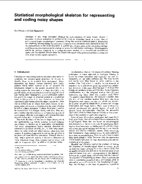 (PDF) Statistical morphological skeleton for representing and coding noisy shapes