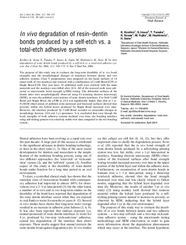 (PDF) In vivo degradation of resin-dentin bonds produced by a self-etch ...