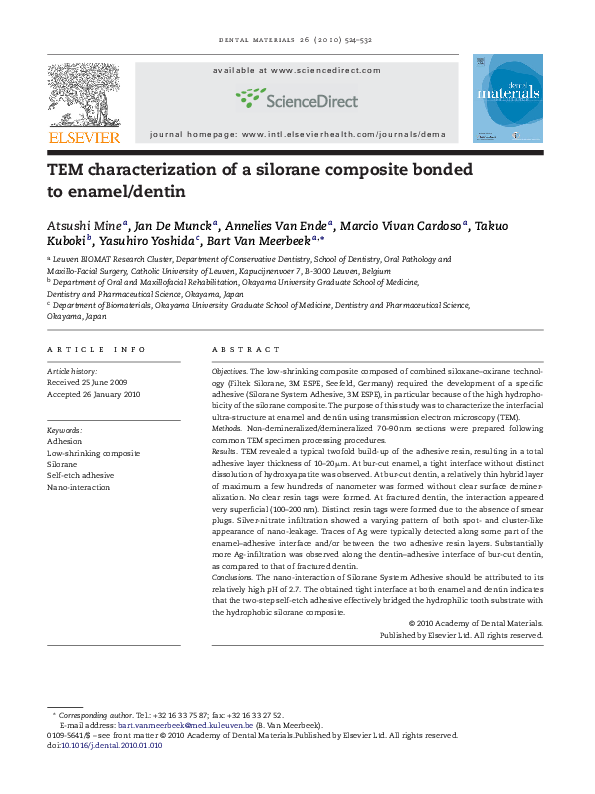 (PDF) TEM characterization of a silorane composite bonded to enamel/dentin