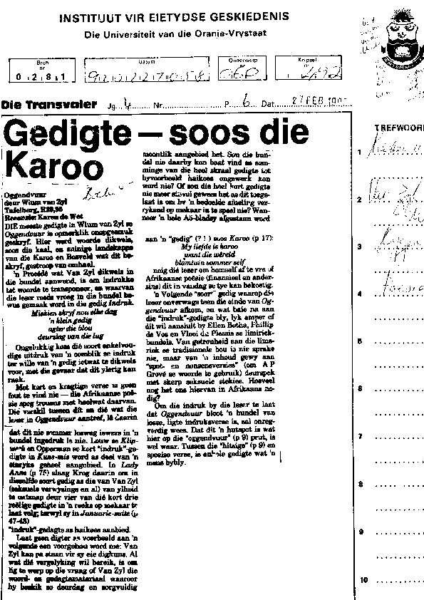 (PDF) Gedigte soos die Karoo. Resensie van "Oggendvuur" deur Wium van ...