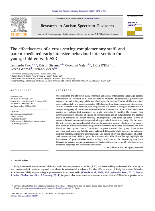 (PDF) The effectiveness of a cross-setting complementary staff- and parent-mediated early ...