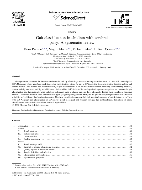 (PDF) Gait classification in children with cerebral palsy: A systematic ...