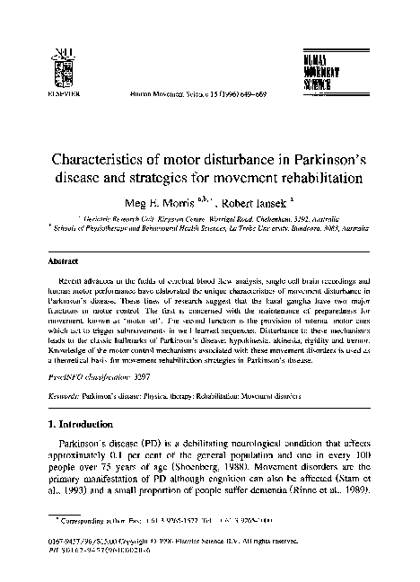 (PDF) Characteristics of motor disturbance in Parkinson's disease and ...