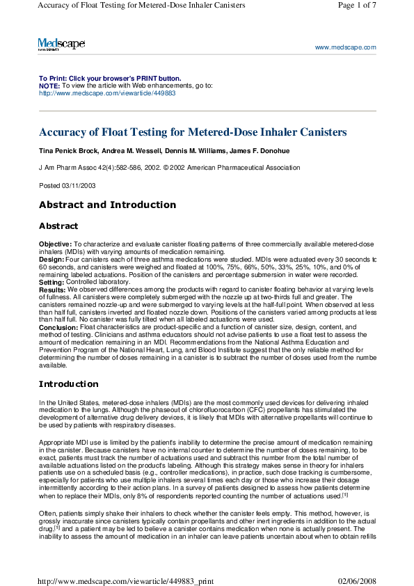 (PDF) Accuracy of float testing for metered-dose inhaler canisters