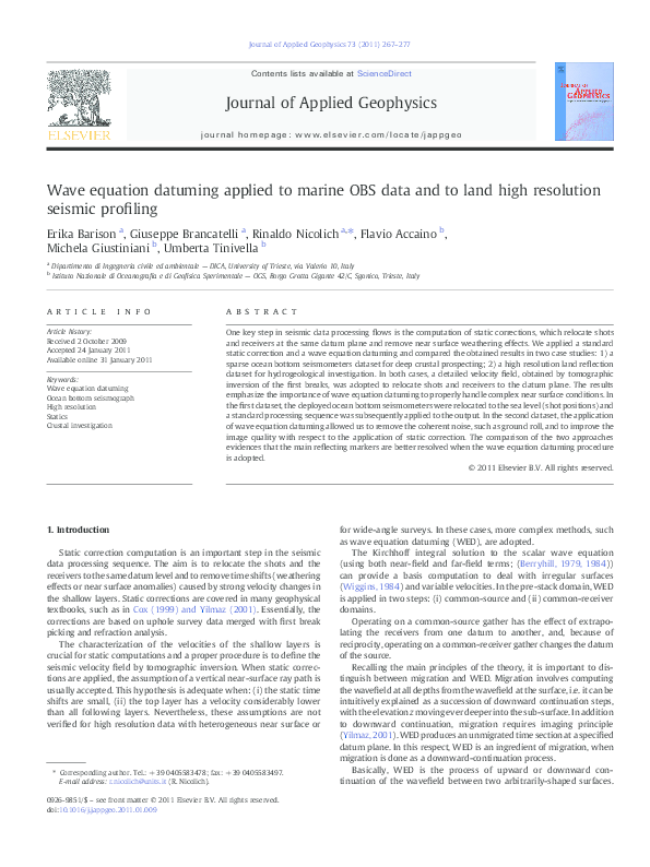 Pdf Wave Equation Datuming Applied To Marine Obs Data And To Land High Resolution Seismic