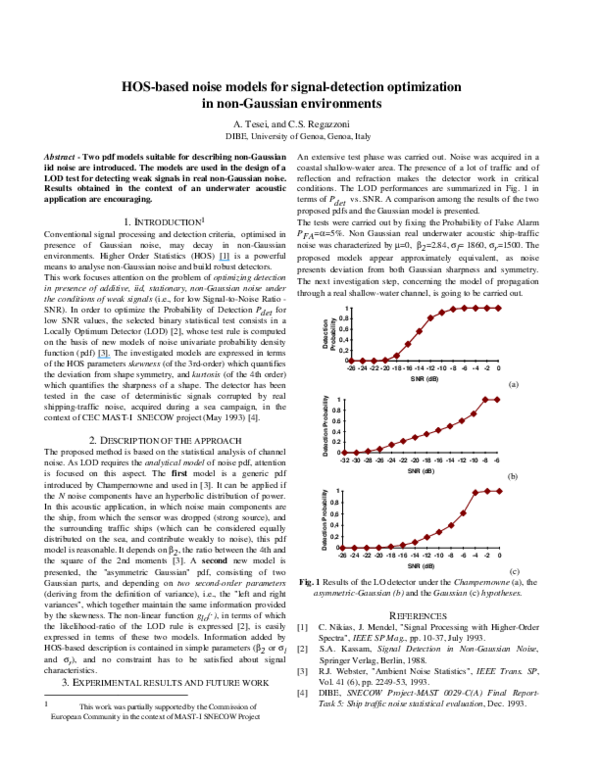 Pdf Hos Based Noise Models For Signal Detection Optimization In Non Gaussian Environments