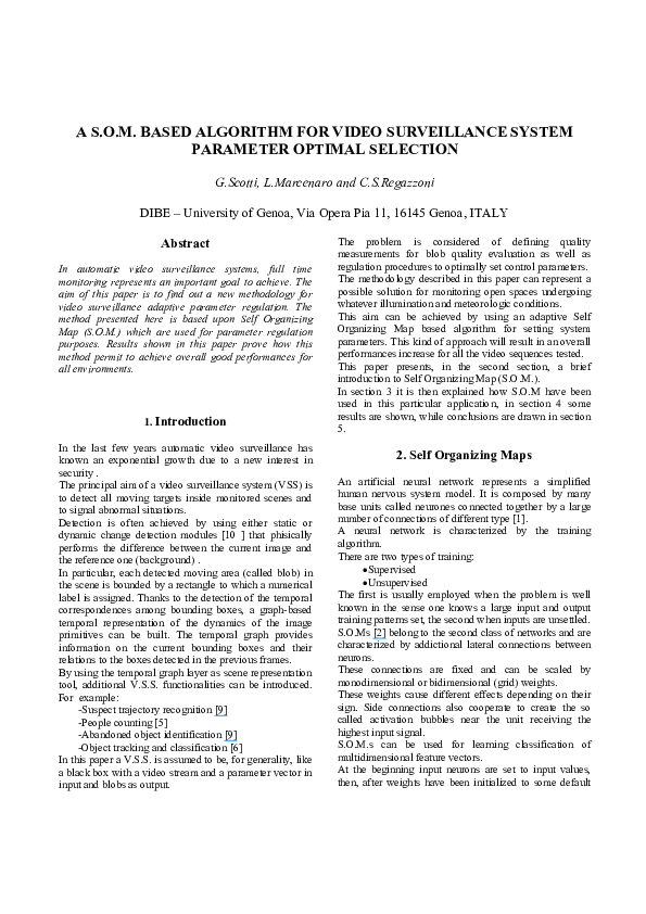 (PDF) SOM based algorithm for video surveillance system parameter optimal selection