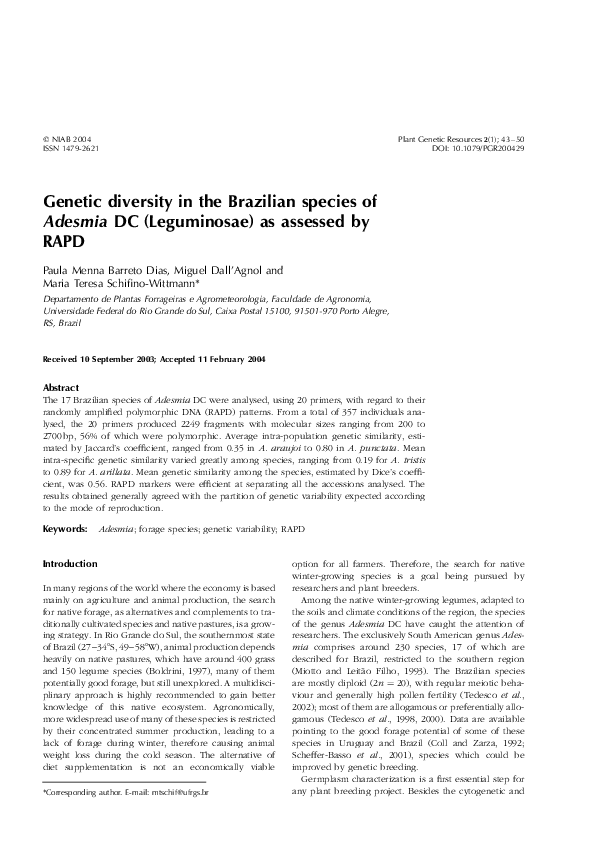 (PDF) Genetic diversity in the Brazilian species of Adesmia DC ...
