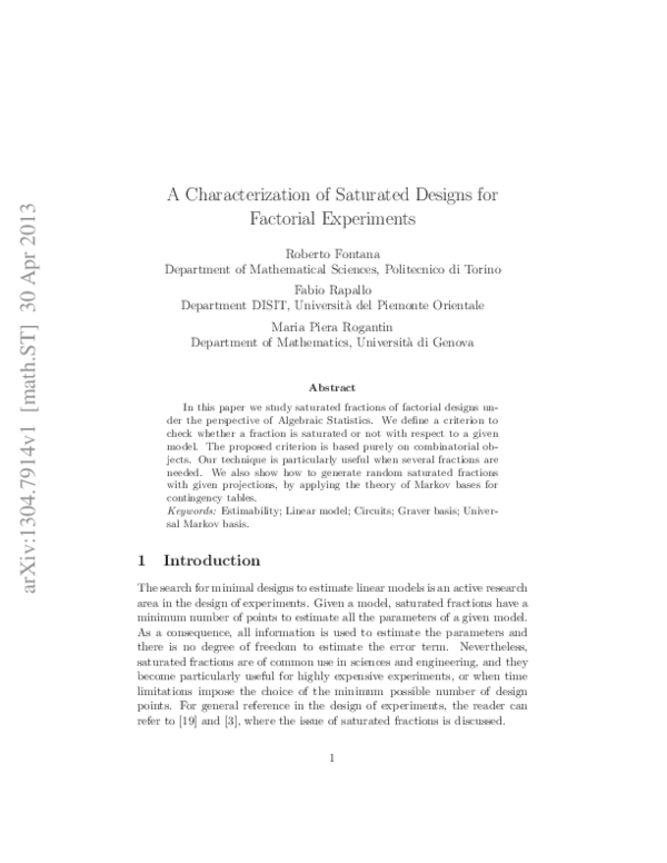 (PDF) A characterization of saturated designs for factorial experiments