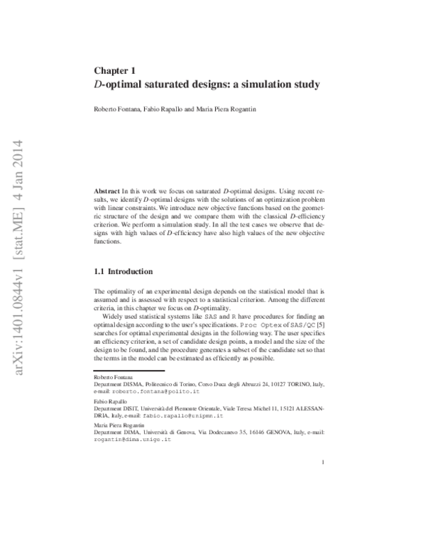 (PDF) D-optimal Saturated Designs: A Simulation Study | Roberto Fontana ...