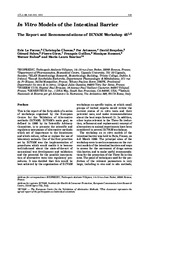 (PDF) In vitro models of the intestinal barrier. The report and ...