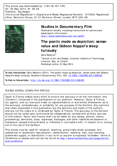 (PDF) Studies in Documentary Film The poetic mode as depiction: sense ...