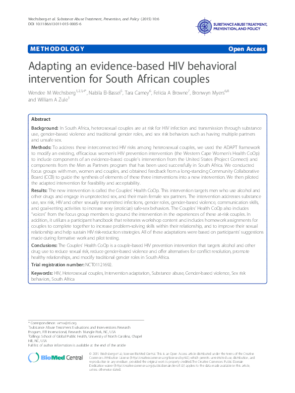 (PDF) Adapting an evidence-based HIV behavioral intervention for South ...