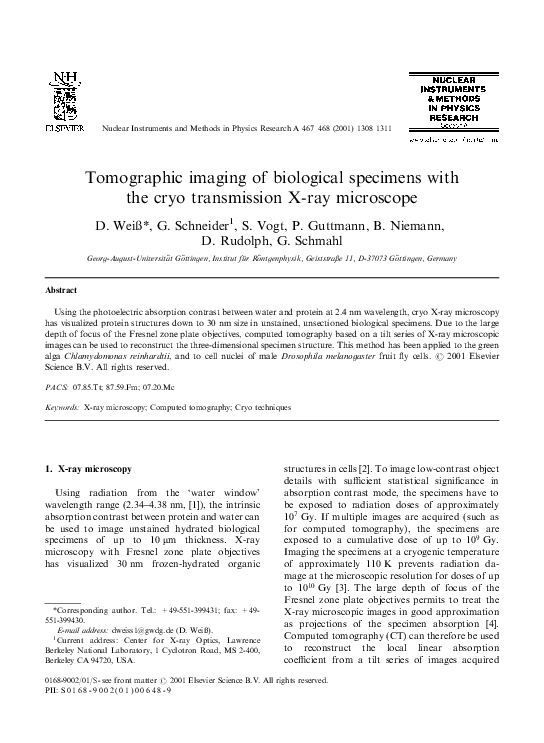 (PDF) Tomographic imaging of biological specimens with the cryo transmission X-ray microscope