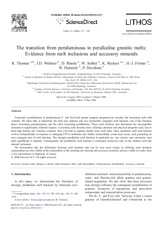 (PDF) The transition from peraluminous to peralkaline granitic melts ...