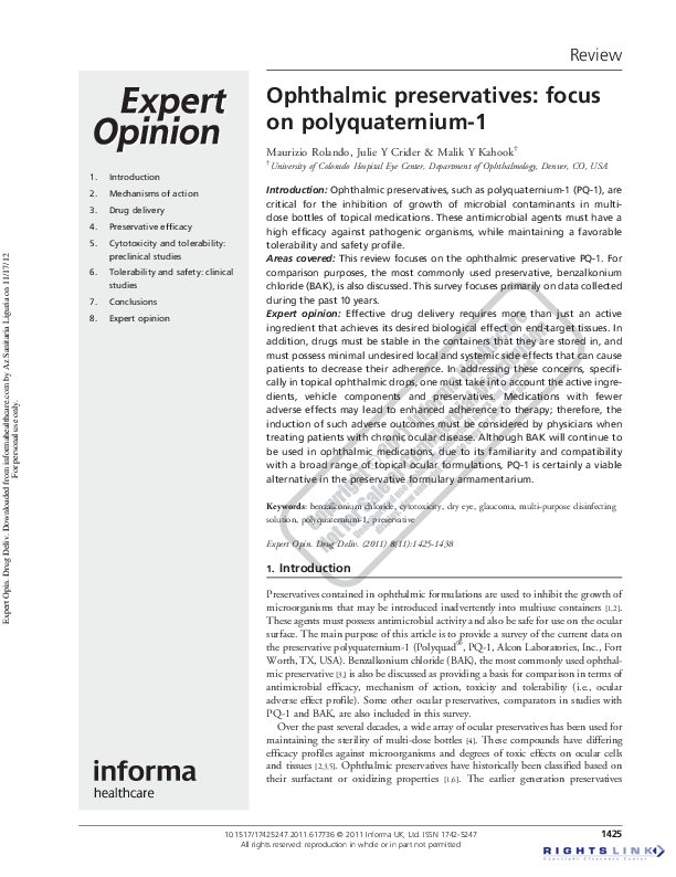 (PDF) Ophthalmic preservatives: focus on polyquaternium-1