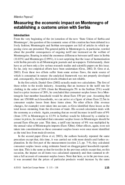 (PDF) Measuring the Economic Impact on Montenegro of Establishing a ...