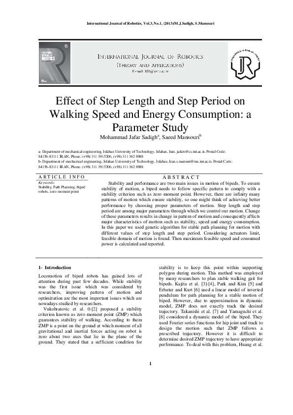 Effect of Step Length and Step Period on Walking Speed and Energy ...