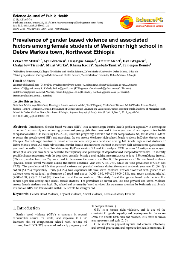 (PDF) Prevalence of Gender Based Violence and Associated Factors among ...