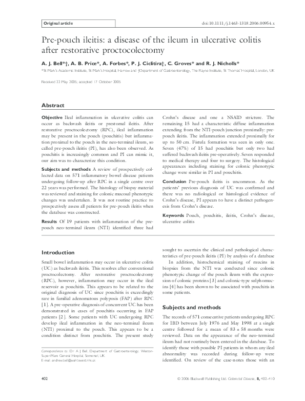 (PDF) Pre-pouch ileitis: a disease of the ileum in ulcerative colitis ...