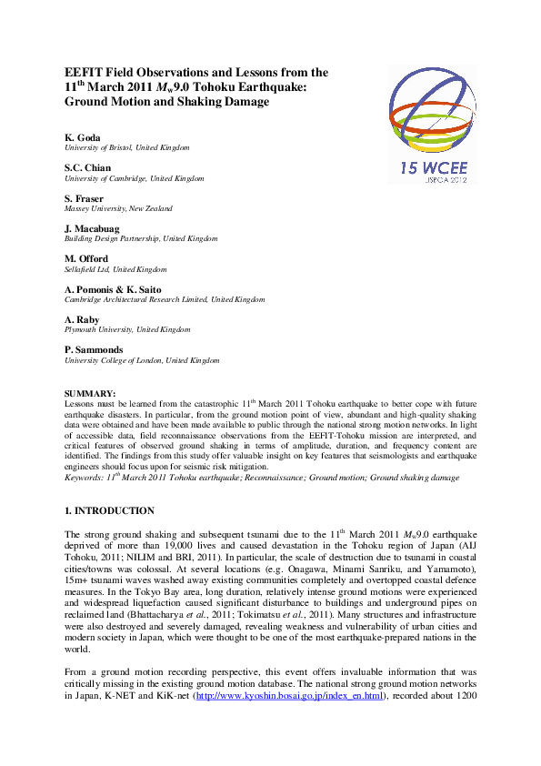 (PDF) EEFIT Field Observations and Lessons from the 11 th March 2011 ...