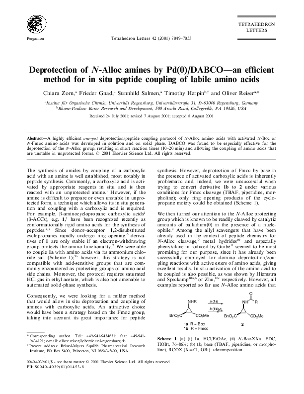 (PDF) Deprotection of N-Alloc amines by Pd (0)/DABCO--an efficient ...