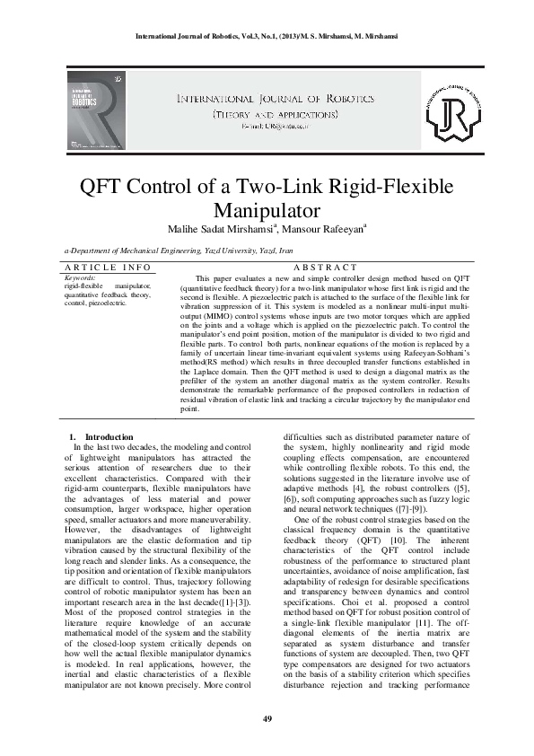 QFT Control of a Two-Link Rigid-Flexible Manipulator