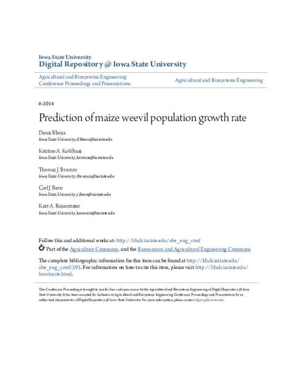 (PDF) Prediction of maize weevil population growth rate