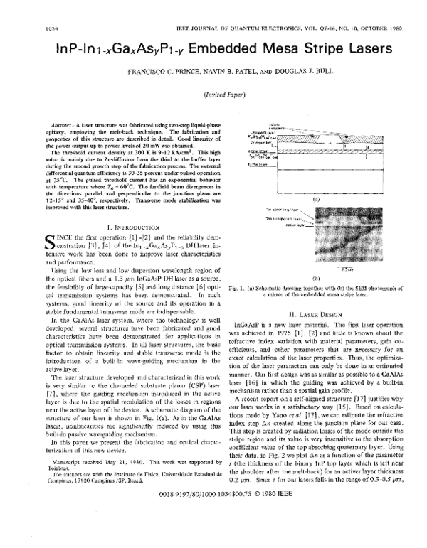 (PDF) InP-In 1-x Ga x As y P 1-y embedded mesa stripe lasers