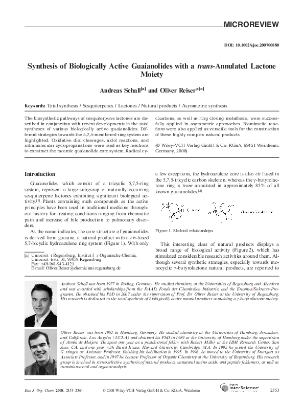 (PDF) Synthesis of Biologically Active Guaianolides with atrans ...