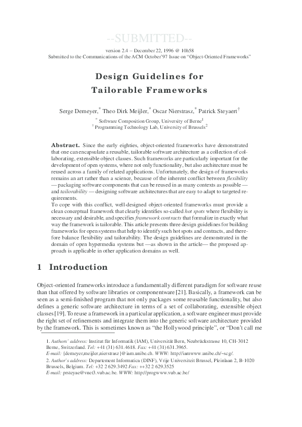 (PDF) Design guidelines for “tailorable” frameworks