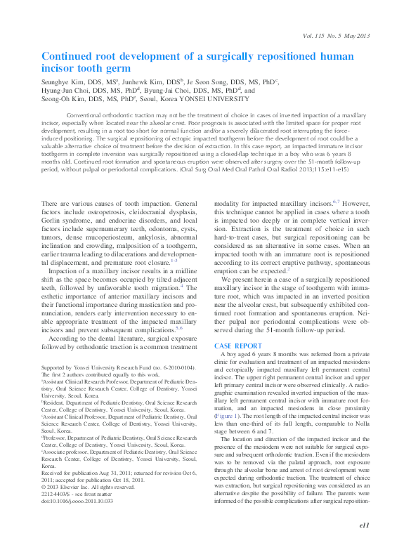 (PDF) Continued root development of a surgically repositioned human ...