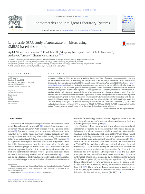(PDF) Large-scale QSAR study of aromatase inhibitors using SMILES-based descriptors