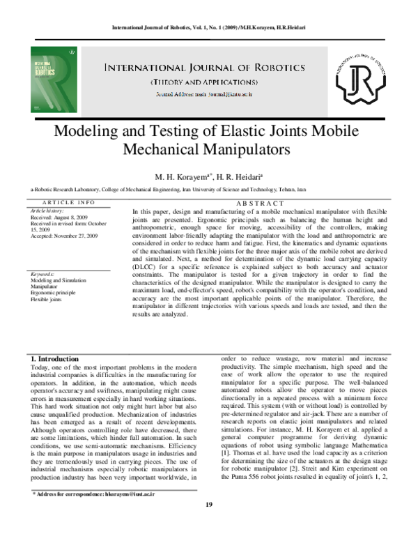 Modeling and Testing of Elastic Joints Mobile Mechanical Manipulators