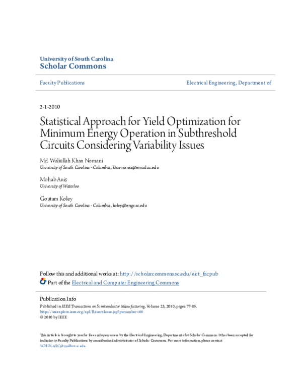 (PDF) Statistical Approach for Yield Optimization for Minimum Energy Operation in Subthreshold ...