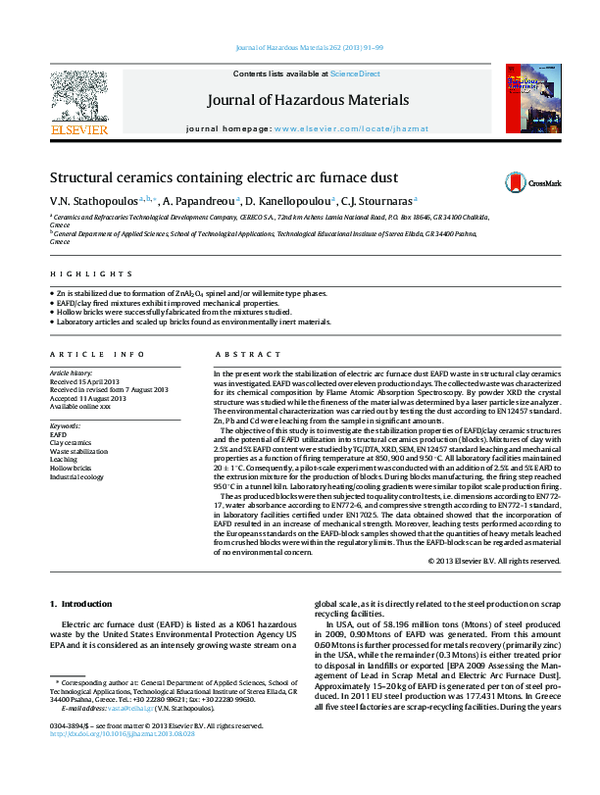 (PDF) Structural ceramics containing electric arc furnace dust