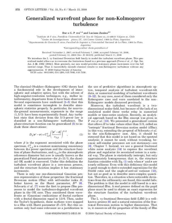 (PDF) Generalized wavefront phase for non-Kolmogorov turbulence
