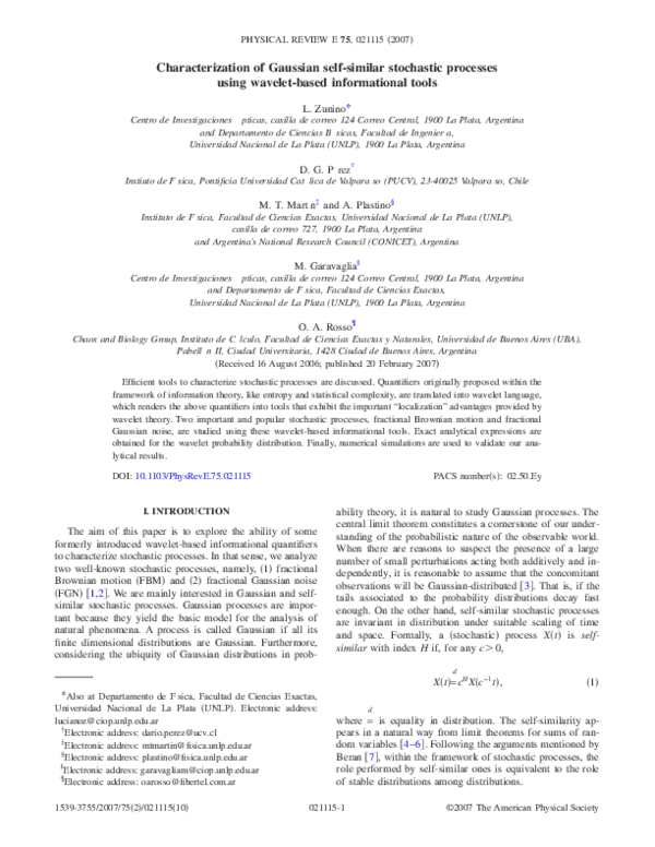 (PDF) Characterization of Gaussian self-similar stochastic processes using wavelet-based ...
