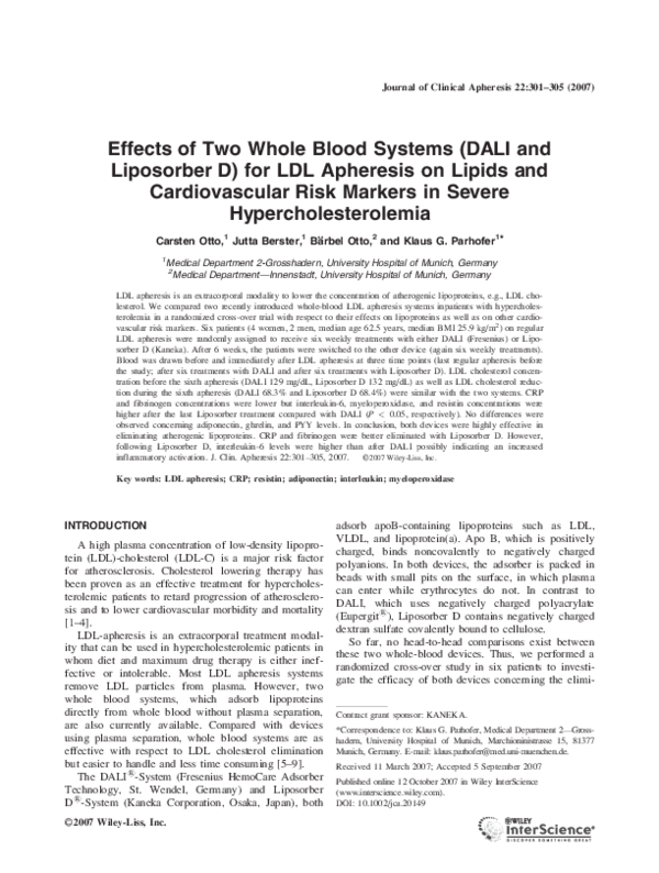 (PDF) Effects of two whole blood systems (DALI and Liposorber D) for ...