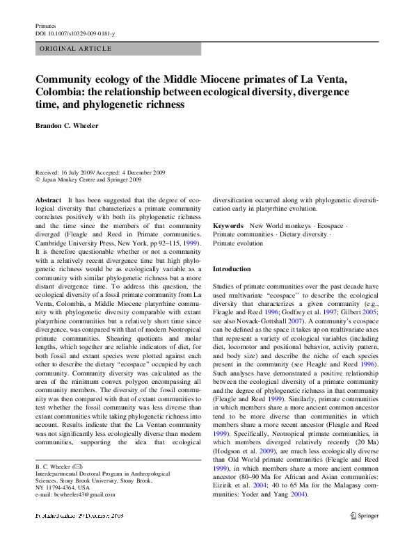 (PDF) Community ecology of the Middle Miocene primates of La Venta ...