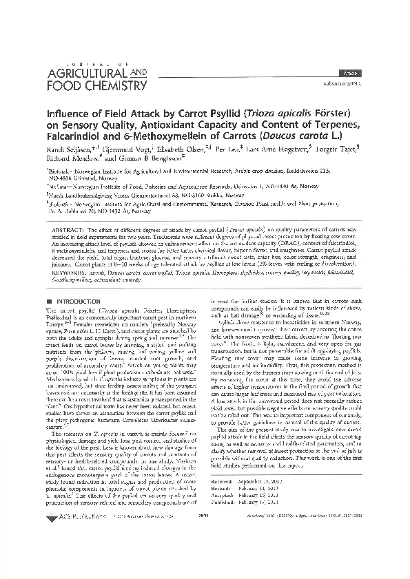(PDF) Influence of Field Attack by Carrot Psyllid (Trioza apicalis ...