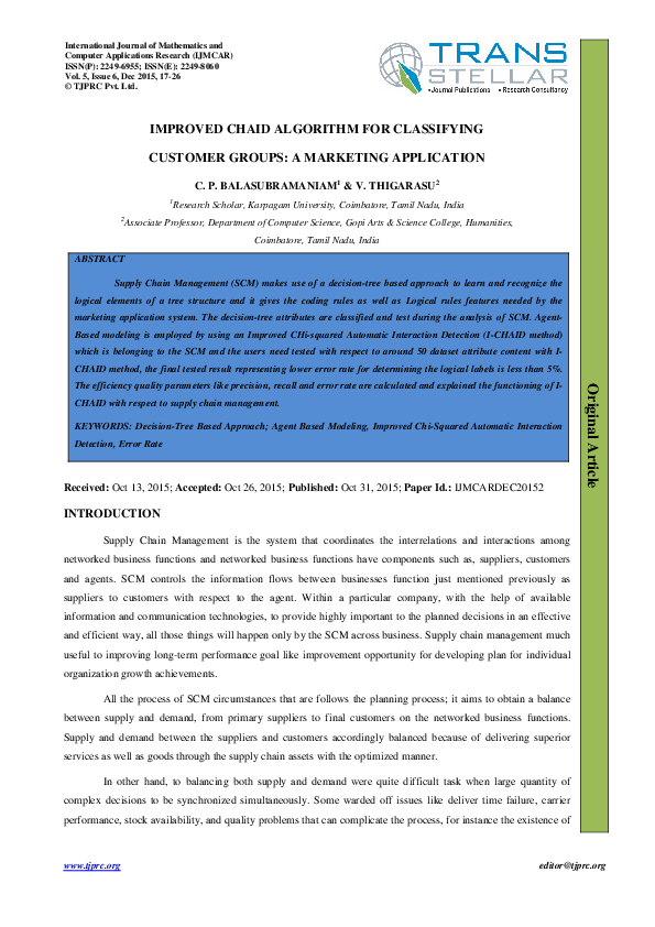 IMPROVED CHAID ALGORITHM FOR CLASSIFYING CUSTOMER GROUPS: A MARKETING APPLICATION