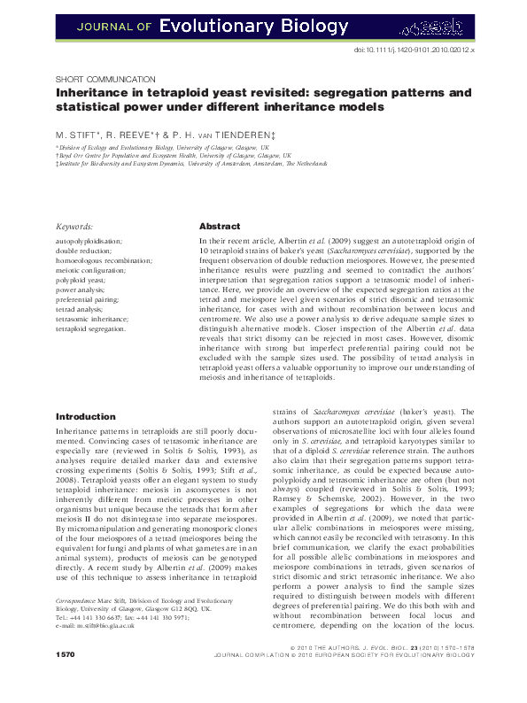 (PDF) Inheritance in tetraploid yeast revisited: segregation patterns ...