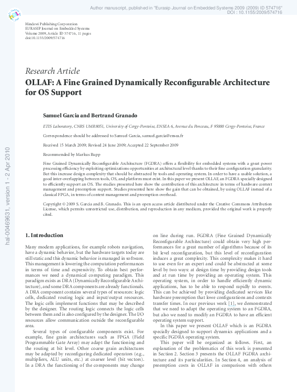 Pdf Ollaf A Fine Grained Dynamically Reconfigurable Architecture For